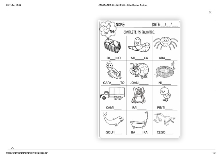 ATIVIDADES - CH, NH E LH - Criar Recriar Ensinar5 | PDF