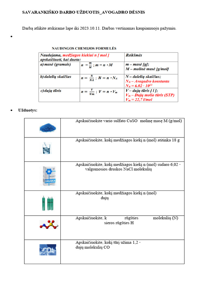 Savarankisko Darbo Uzduotys - Avogadro Desnis | PDF