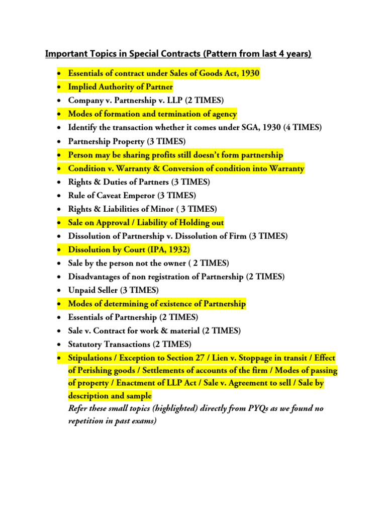 Imp Topics in Special Contracts | PDF
