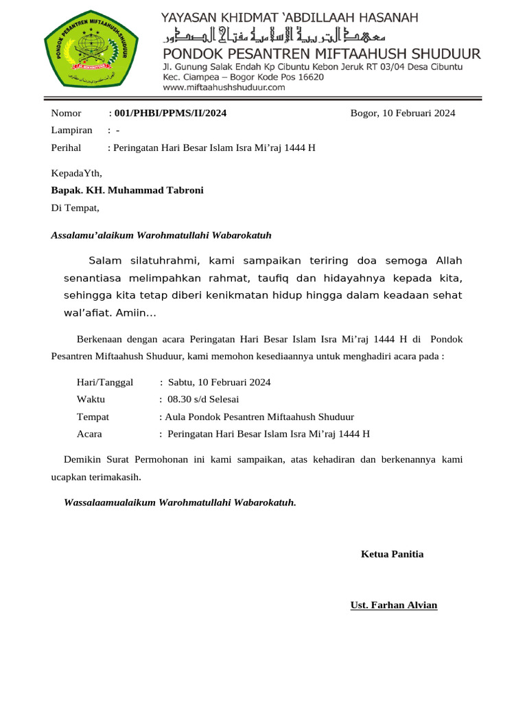 Surat Undangan Isra Miraj Dan Pasesa 1 | PDF