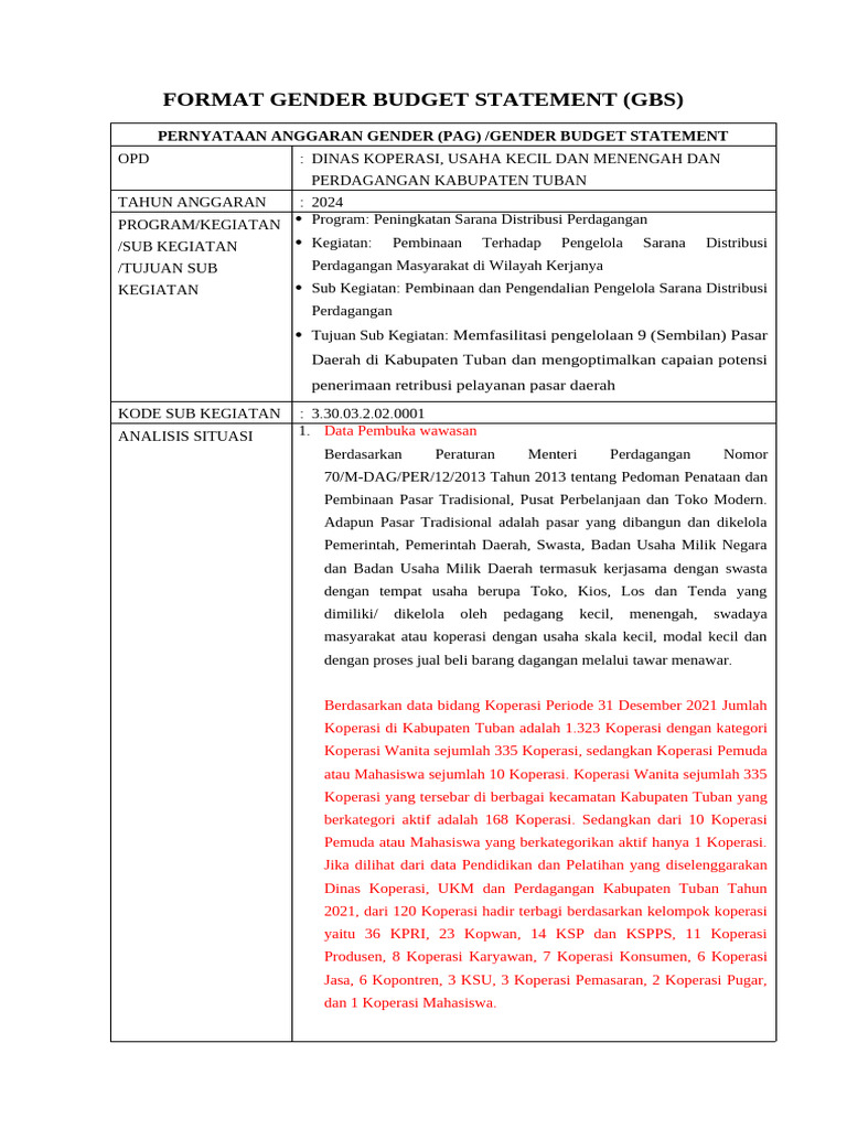 FORMAT GBS - Sesuai Stranas - KOPERASI | PDF
