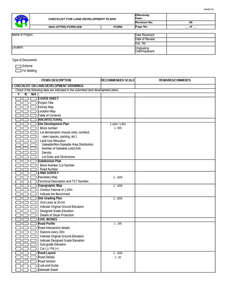 Checklist For Building Plans Land Dev't v02 - Annex c2 | PDF