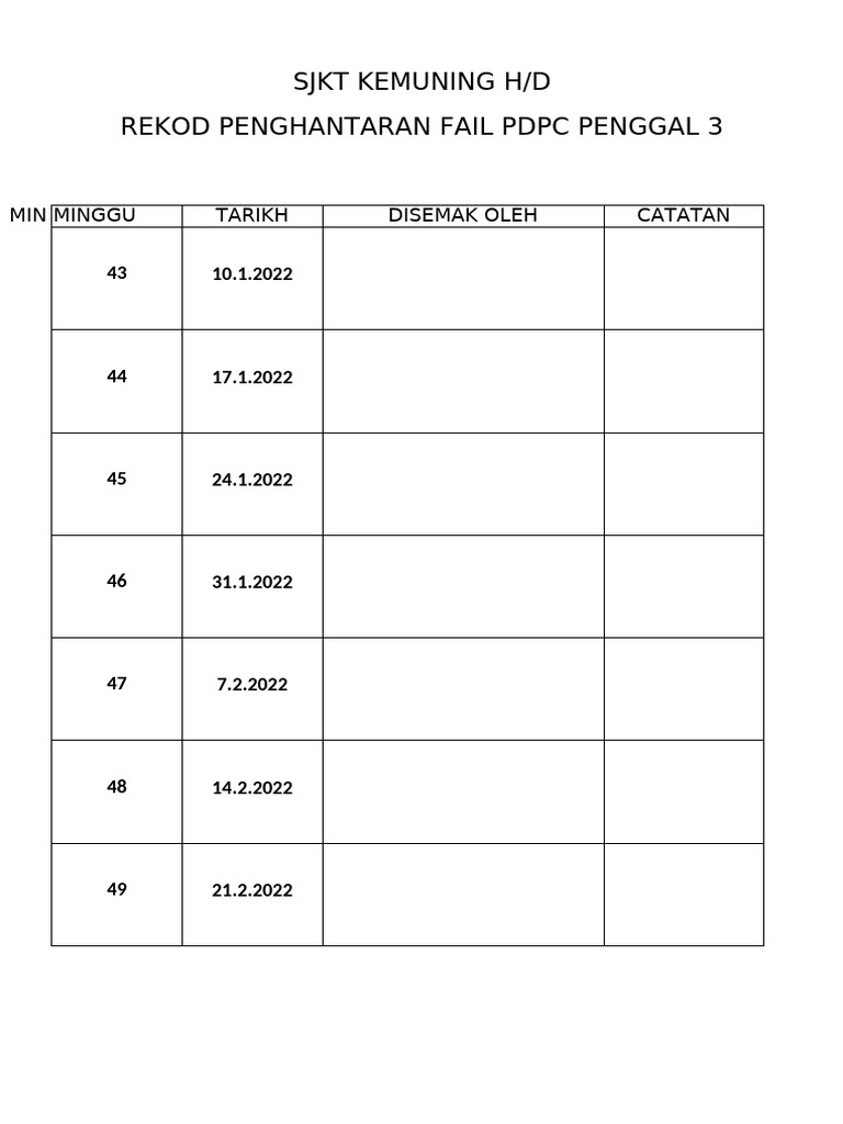 Rekod Penghantaran Buku Rekod | PDF