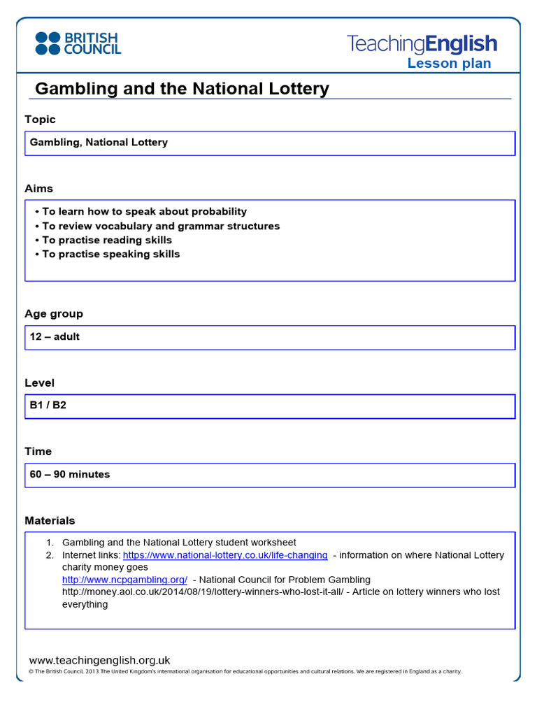 Gambling and The National Lottery Lesson Plan | PDF | Gambling | Lesson ...