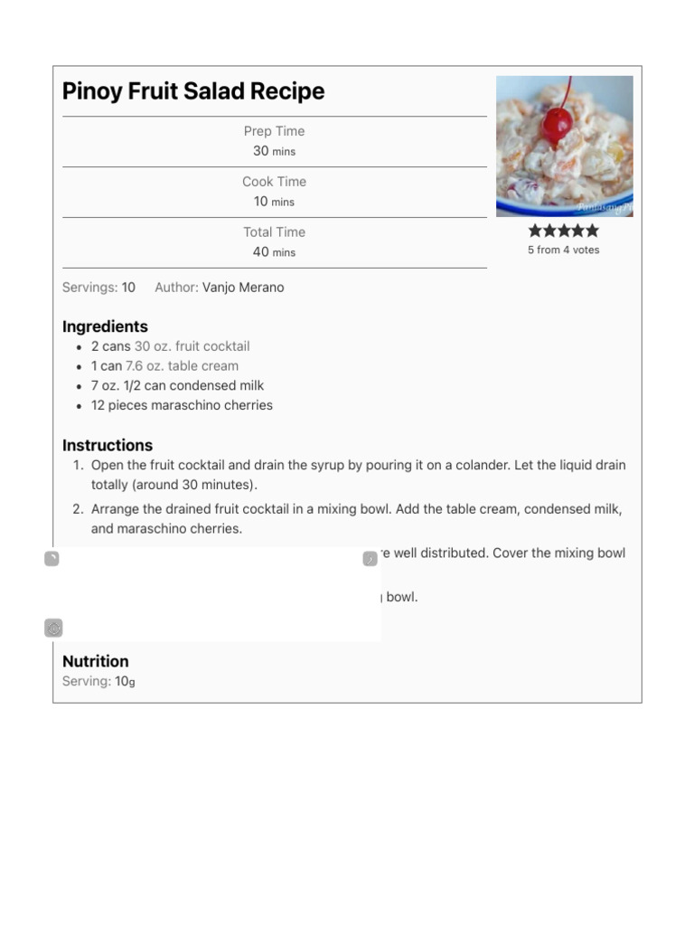 Pinoy Fruit Salad Recipe Guide | PDF