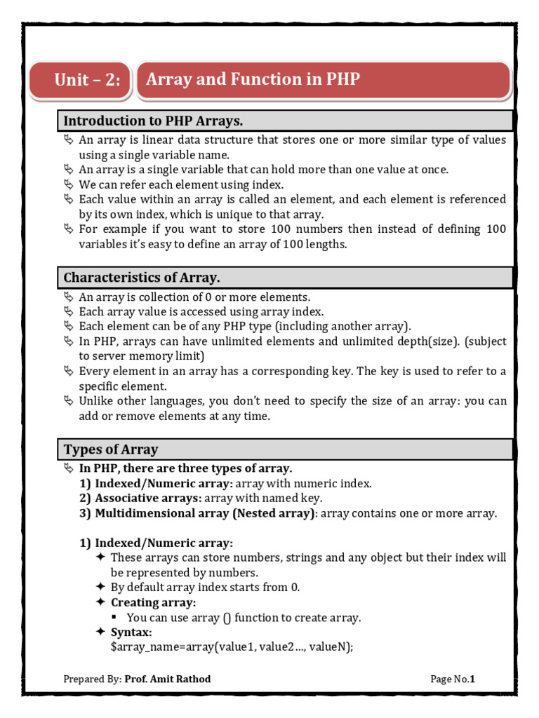 Unit 2 Array And Function In Php Pdf Parameter Computer 9103