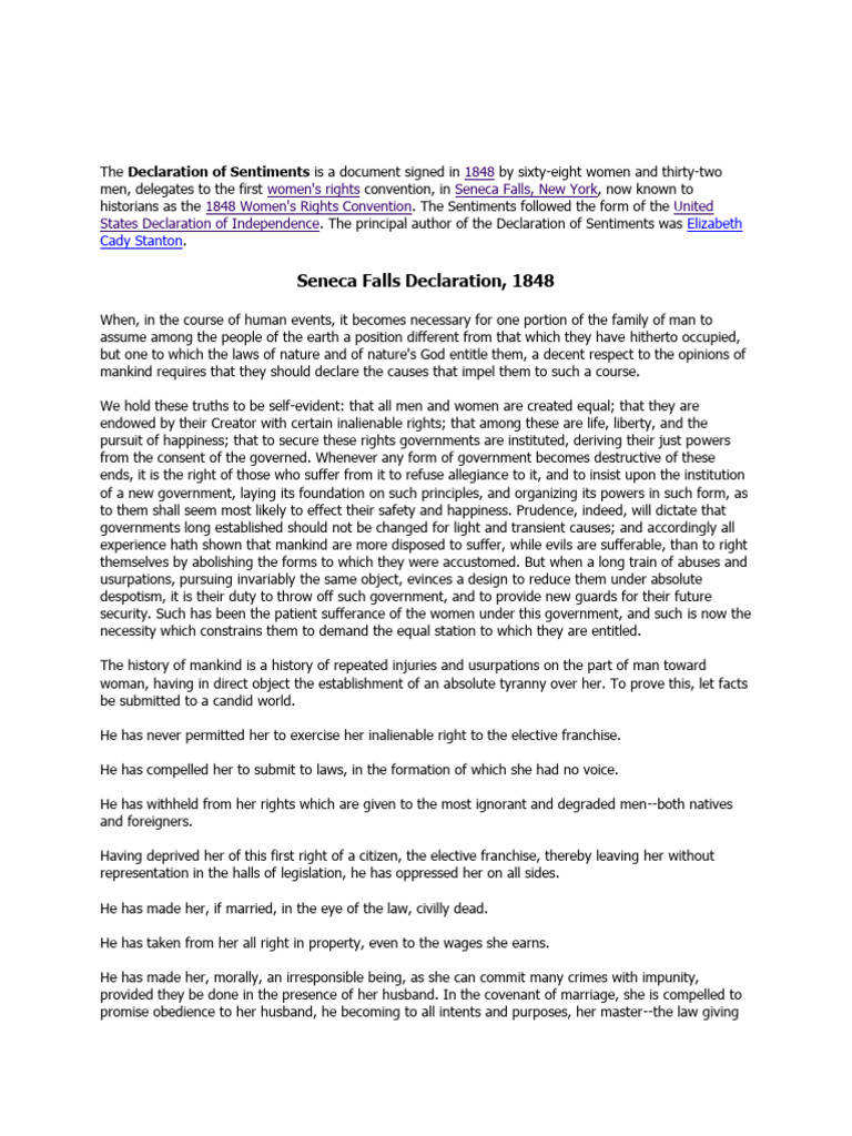 Seneca Falls Declaration, 1848 | PDF | Human Rights | Justice