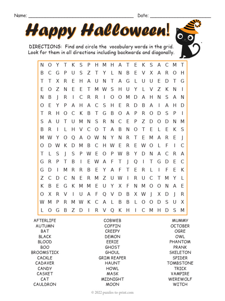 Halloween Vocabulary Word Search | PDF | Word Puzzles | Linguistics