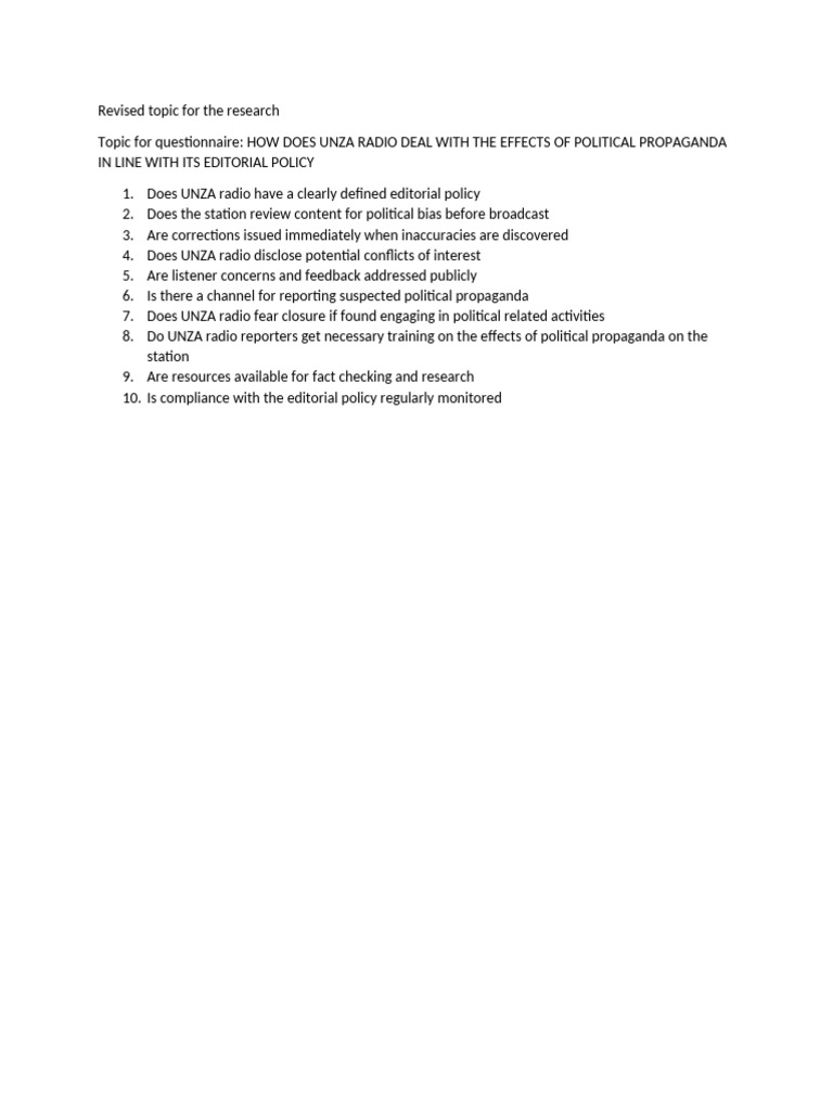 UNZA Radio's Editorial Policy on Propaganda | PDF