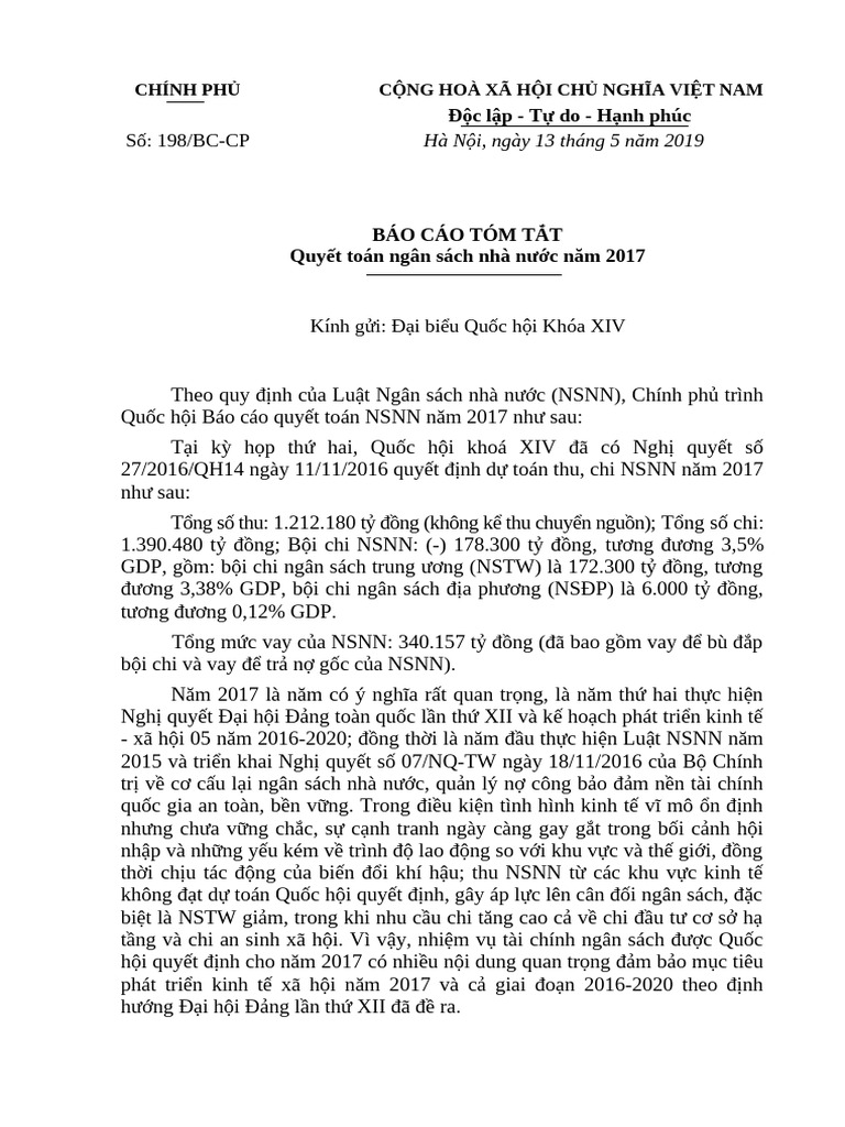B0201a_bc198-CP quyet toan NSNN 2017_tomtat___20190515175123 | PDF