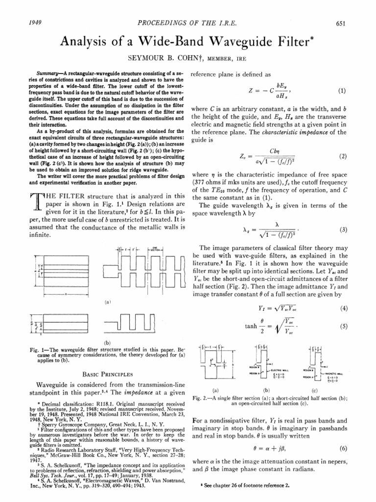 Cohn - (Analysis of A Wide-Band Waveguide Filter) | PDF | Waveguide | Electrical Engineering