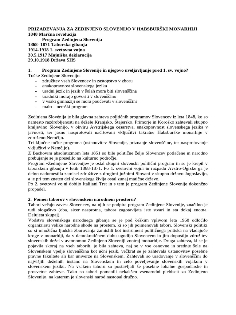 Moderna Zgodovina - Vprašanja Za Izpit | PDF