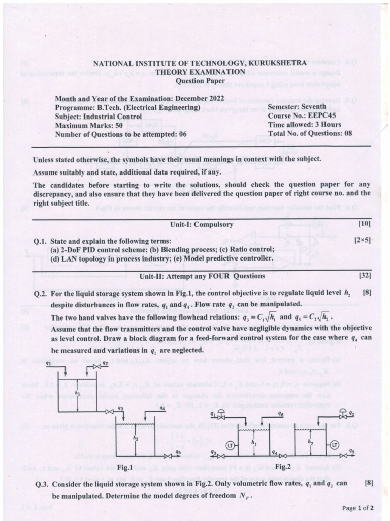 B.tech Dec2022 Elect EEPC-45 Sem7 | PDF | Mechanics | Control Theory