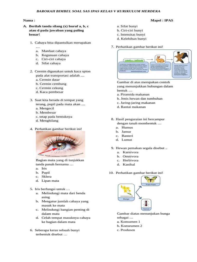 Soal SAS IPAS Kelas 5 (KUMER) | PDF