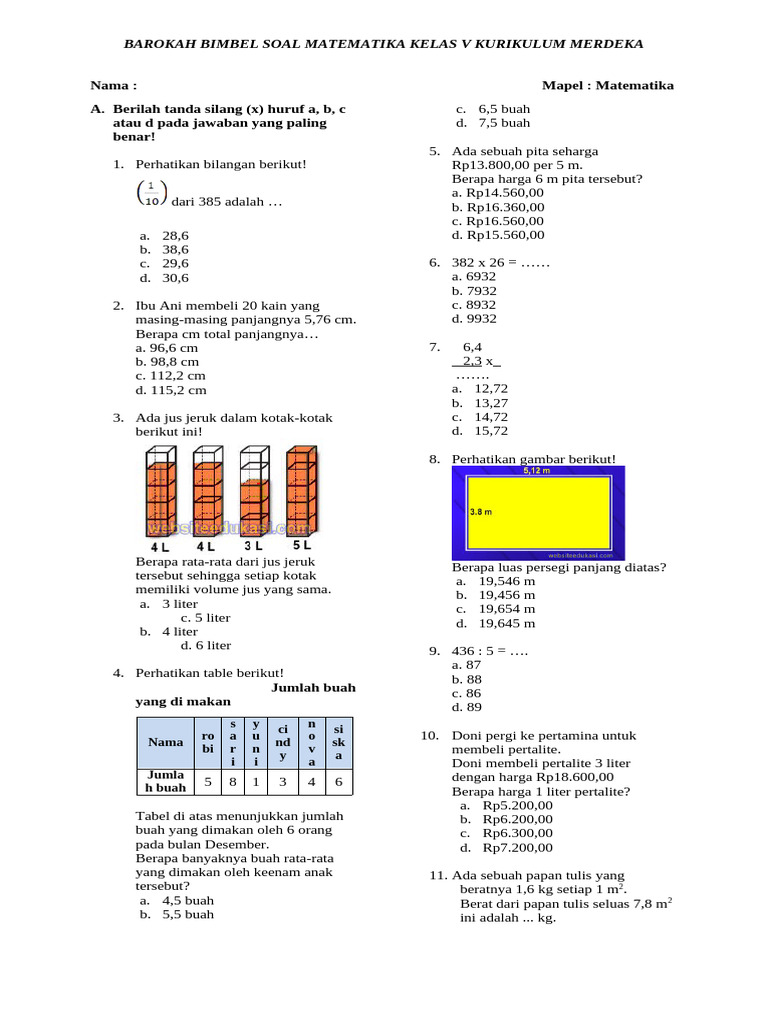 Soal SAS MTK Kelas 5 (Kumer) | PDF