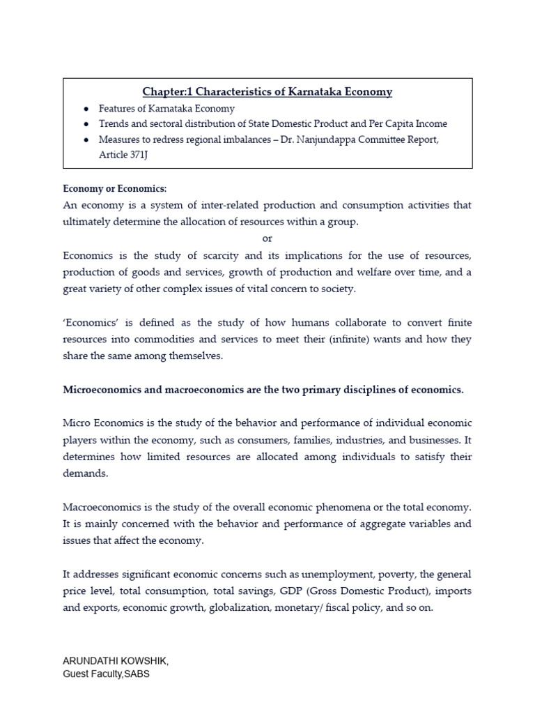 Chapter 1 Karnataka Economy | PDF | Macroeconomics | Economics