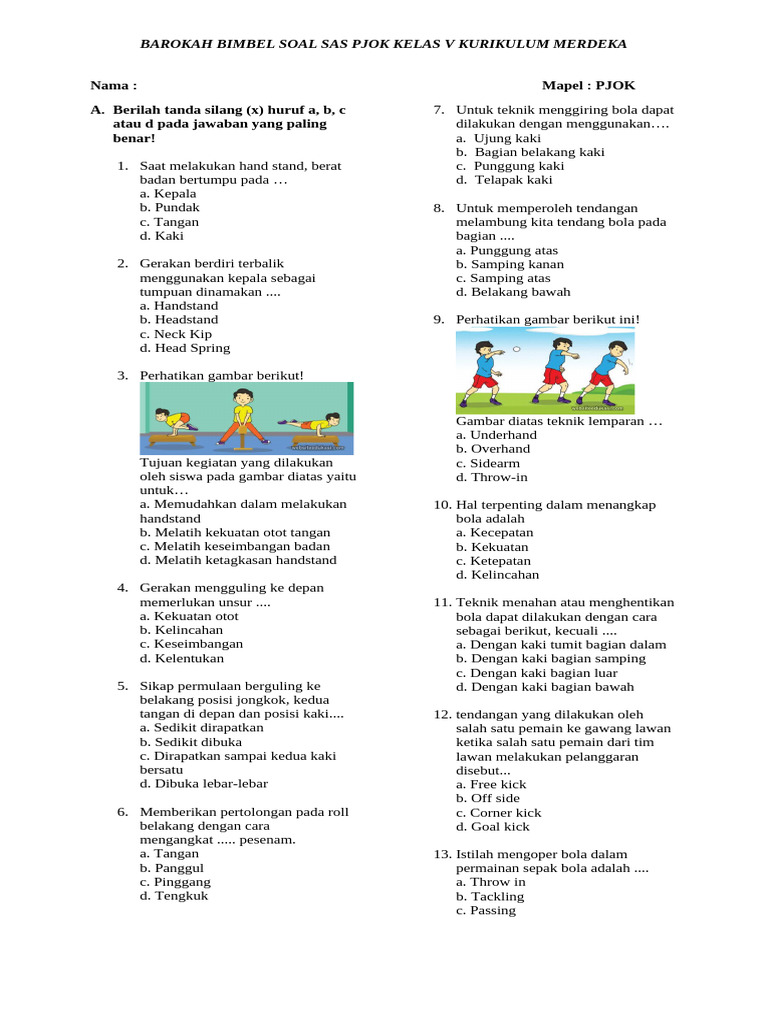 Soal SAS PJOK Kelas 5 (KUMER) | PDF