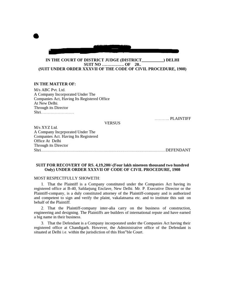 PLAINT DRAFT | PDF | Lawsuit | Pleading