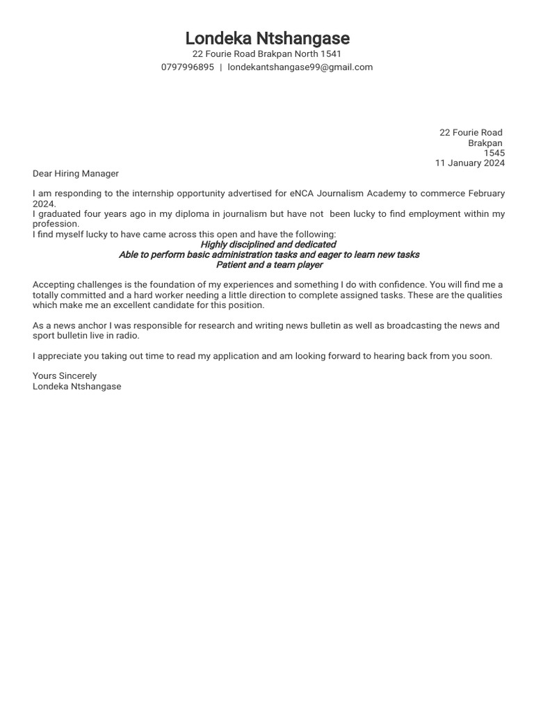 Motivational Letter | PDF