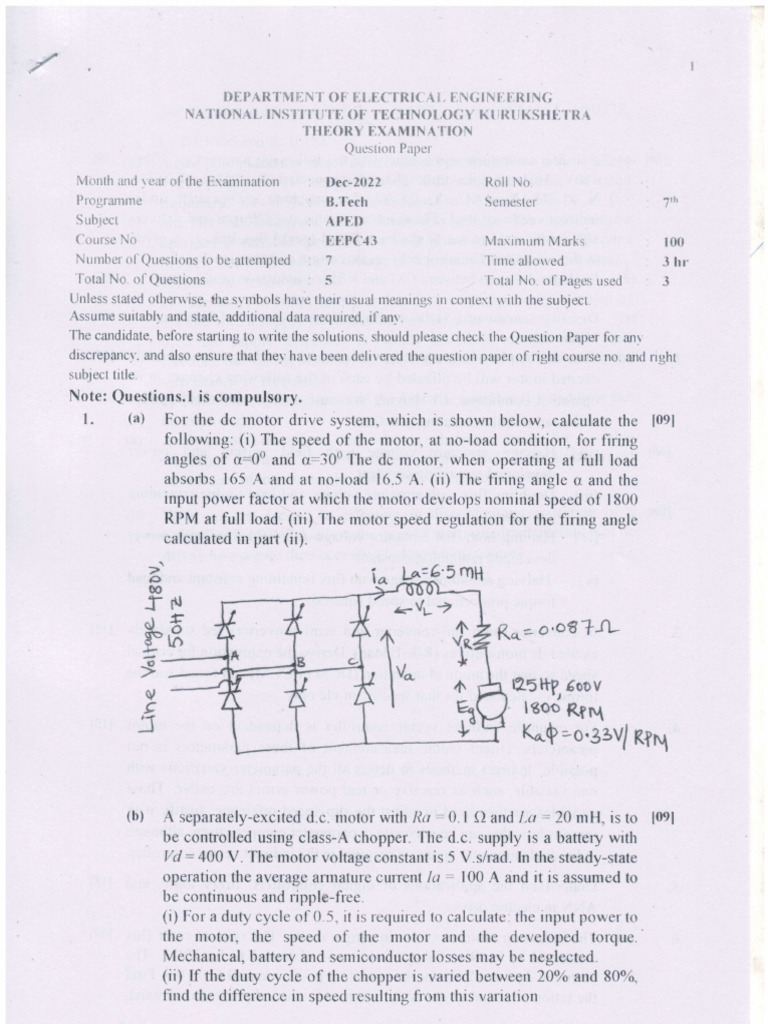 B.Tech Dec2022 Elect EEPC-43 Sem7 | PDF