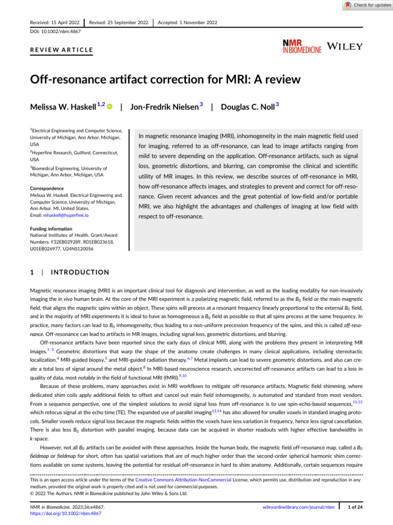 NMR in Biomedicine - 2022 - Haskell - Off‐Resonance Artifact Correction ...