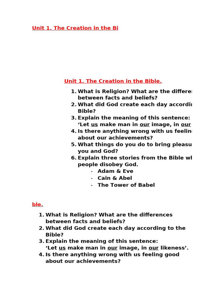 Unit 1 - The Creation in The Bible | PDF