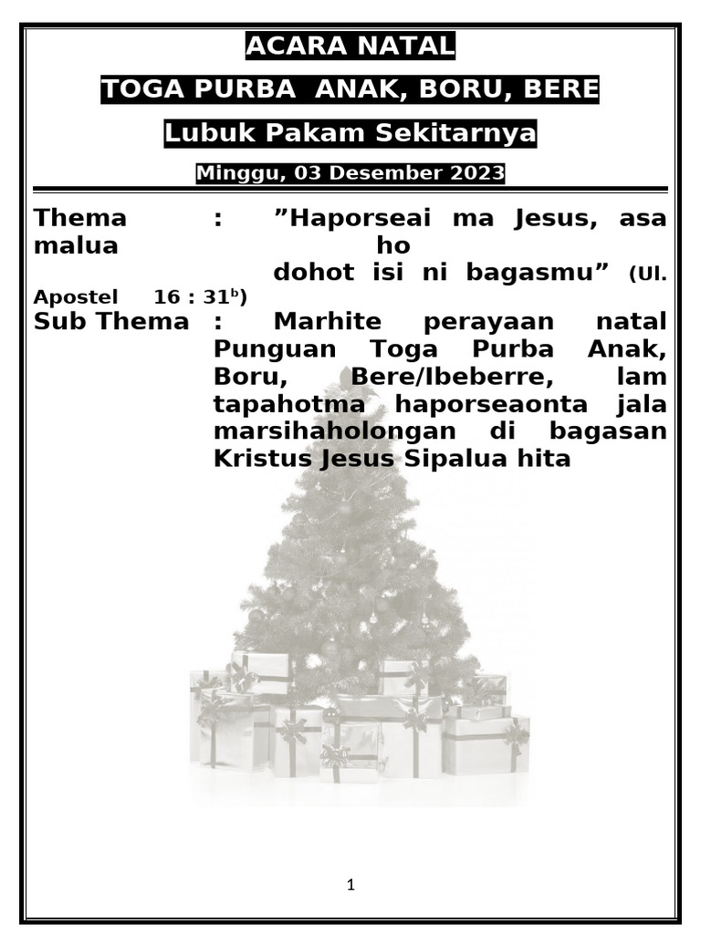Natal Punguan Toga Purba | PDF