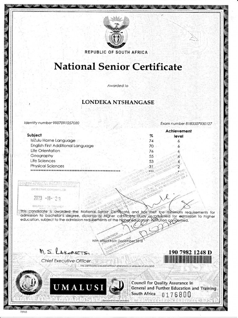 Matric Certificate | PDF