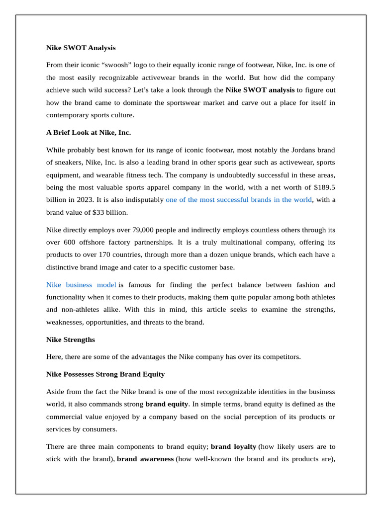 Nike SWOT Analysis Unit2 | PDF | Brand | Nike