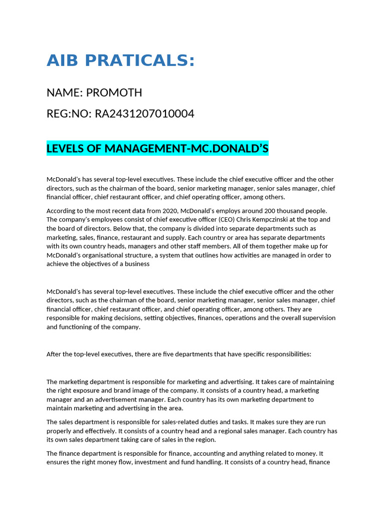 McDonald's Organizational Structure Overview | PDF | Chief Executive ...