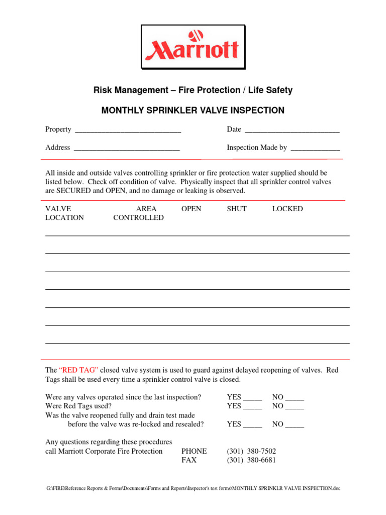 Monthly Sprinkler Valve Insp Form | PDF