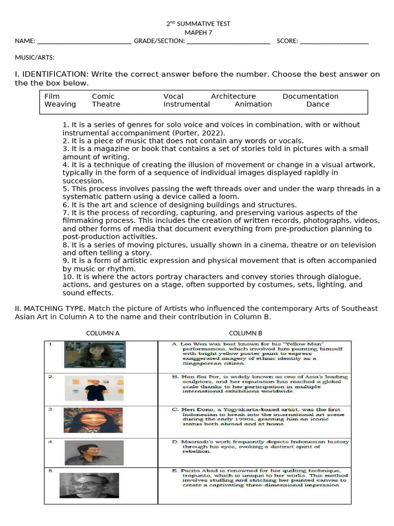 2ND Summative Test | PDF