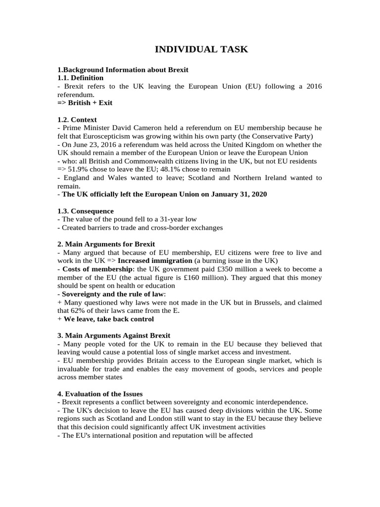 Individual Task (1) | PDF | Brexit | United Kingdom