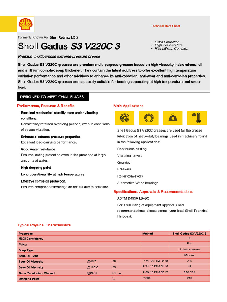 Shell Gadus S3 V220C 3 Technical Data | PDF | Materials