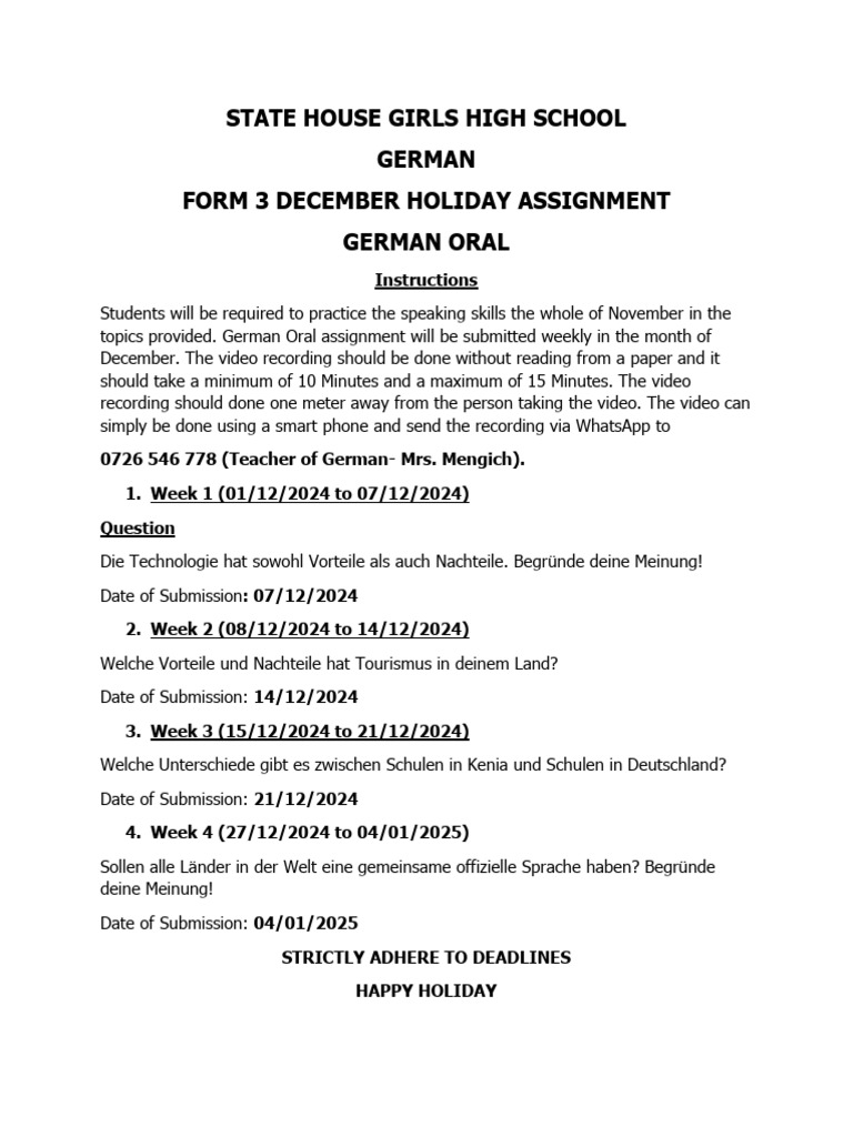 German Oral Assignment Guidelines | PDF