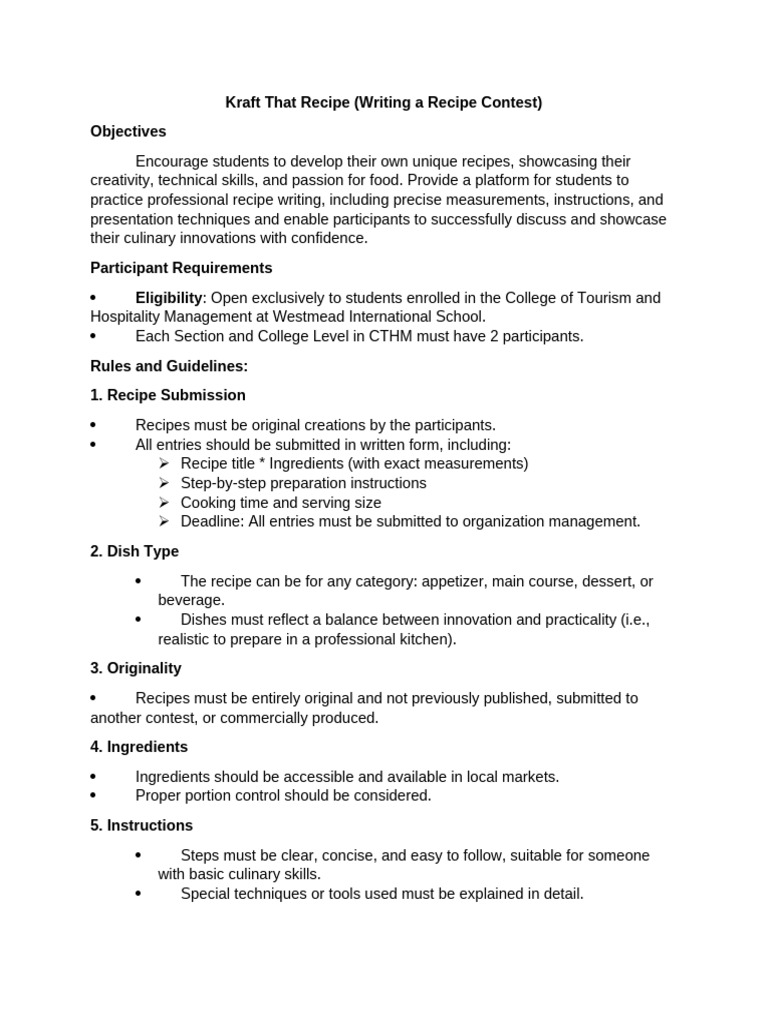 Kraft That Recipe (Rules and Guidelines) | PDF | Recipe | Culinary Arts