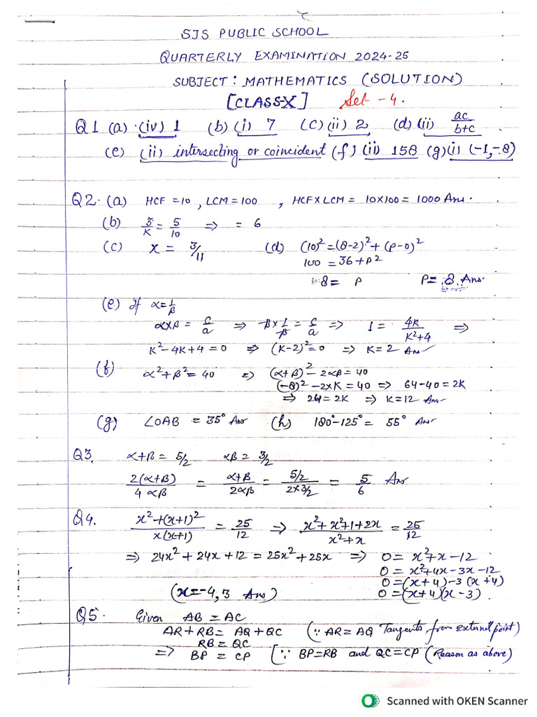 Class X Maths Set 4 Sol | PDF