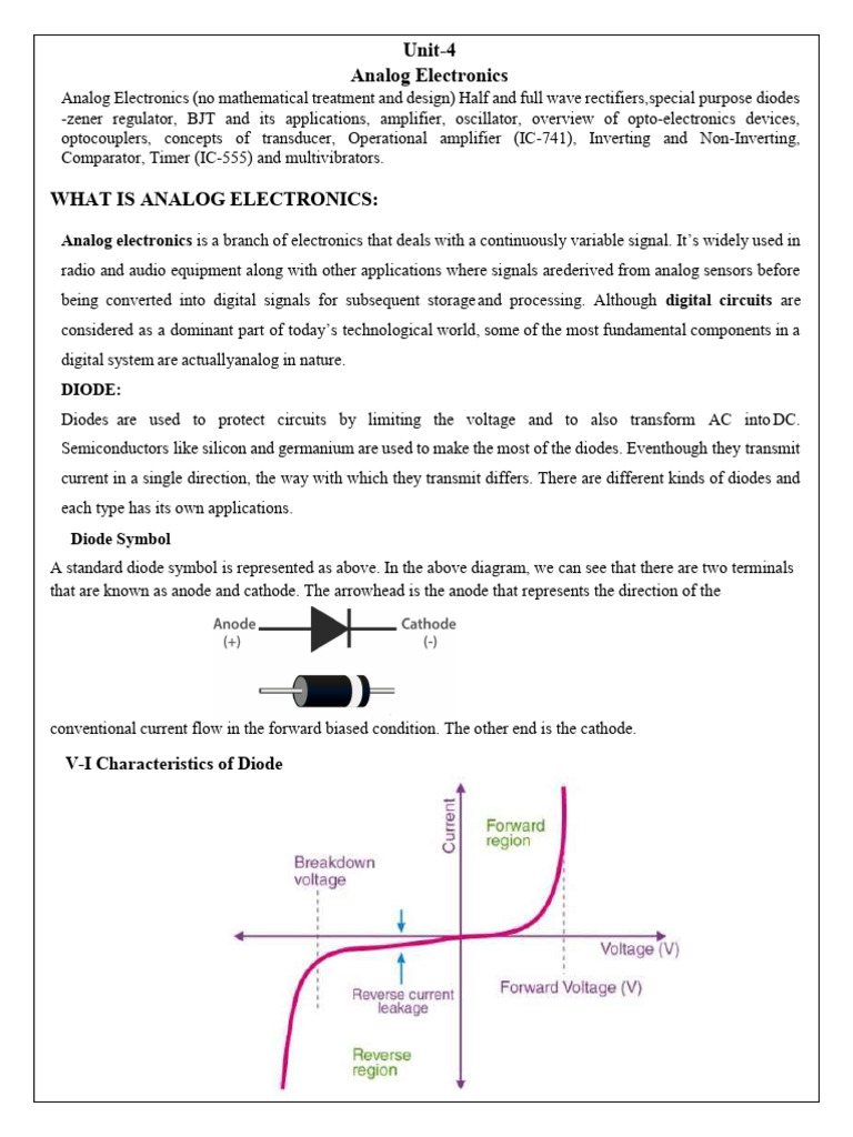 Unit-4 Analog Electronics | PDF | Operational Amplifier | Diode