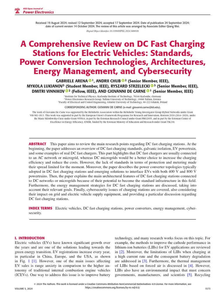 A Comprehensive Review On DC Fast Charging Stations For Electric Vehicles Standards Power ...