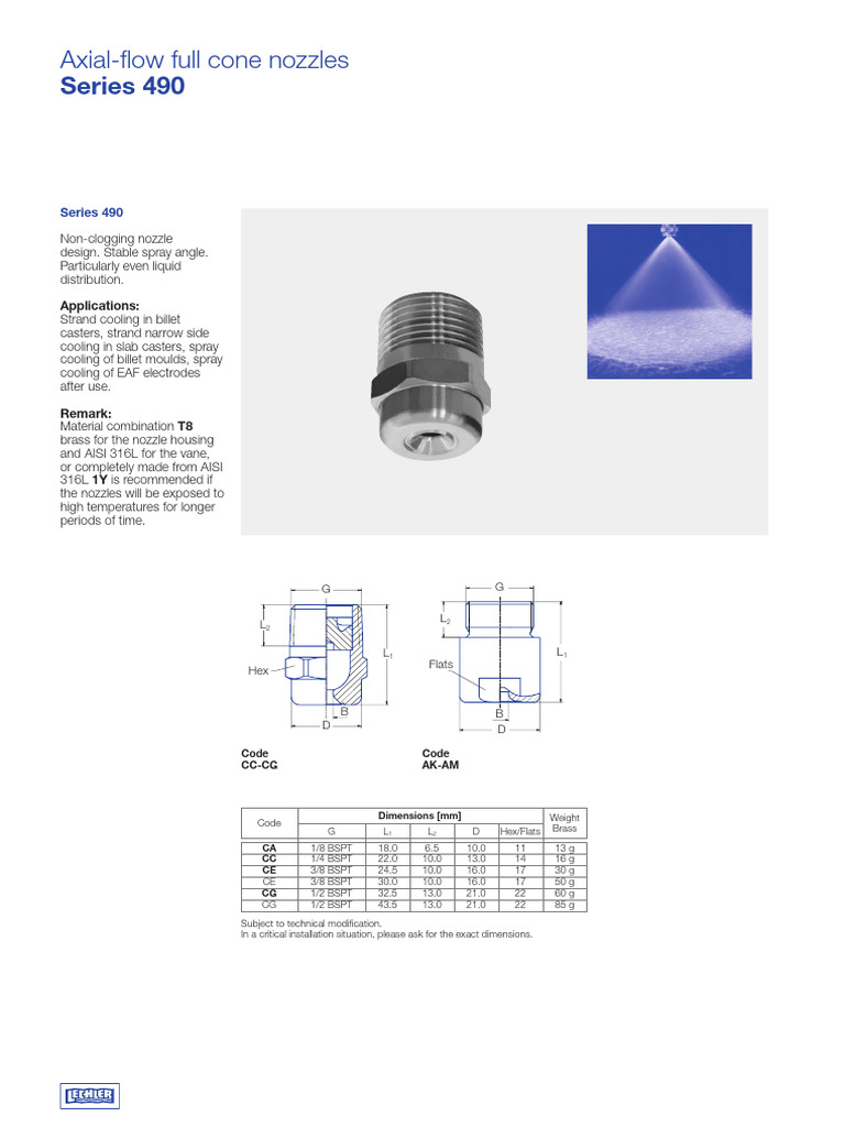 Lechler Nozzle 490.646.1y.cc.00.0 | PDF | Materials | Mechanical ...