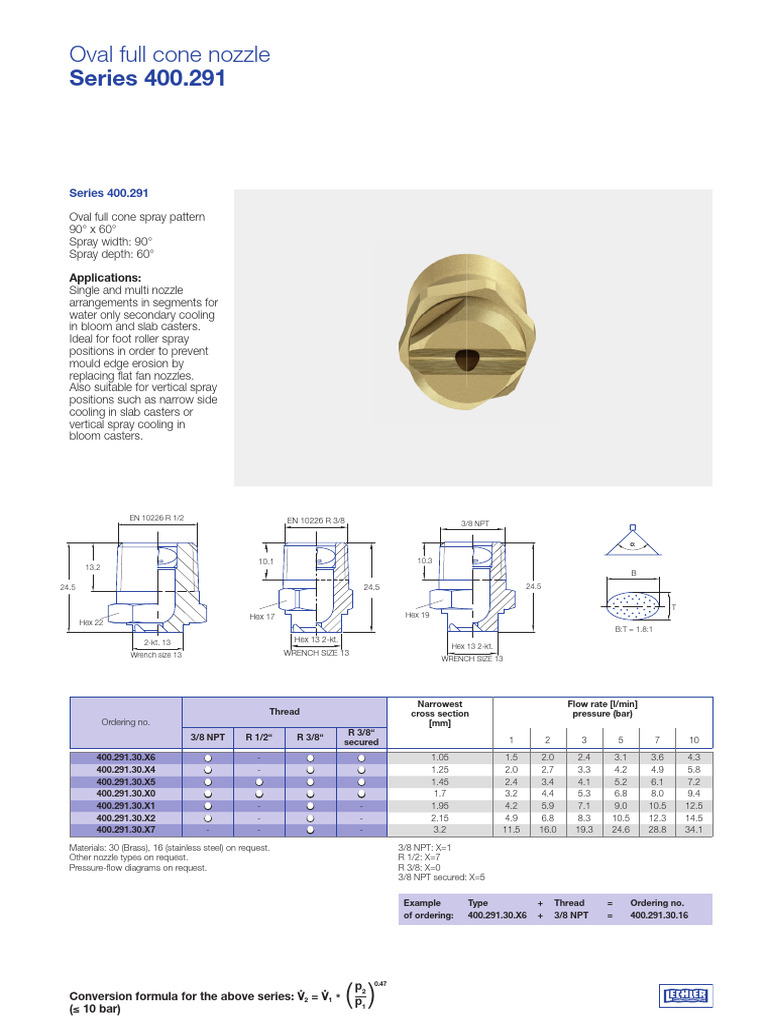 Lechler Nozzle 400.291.30.05.00.0 | PDF | Liquids | Continuum Mechanics
