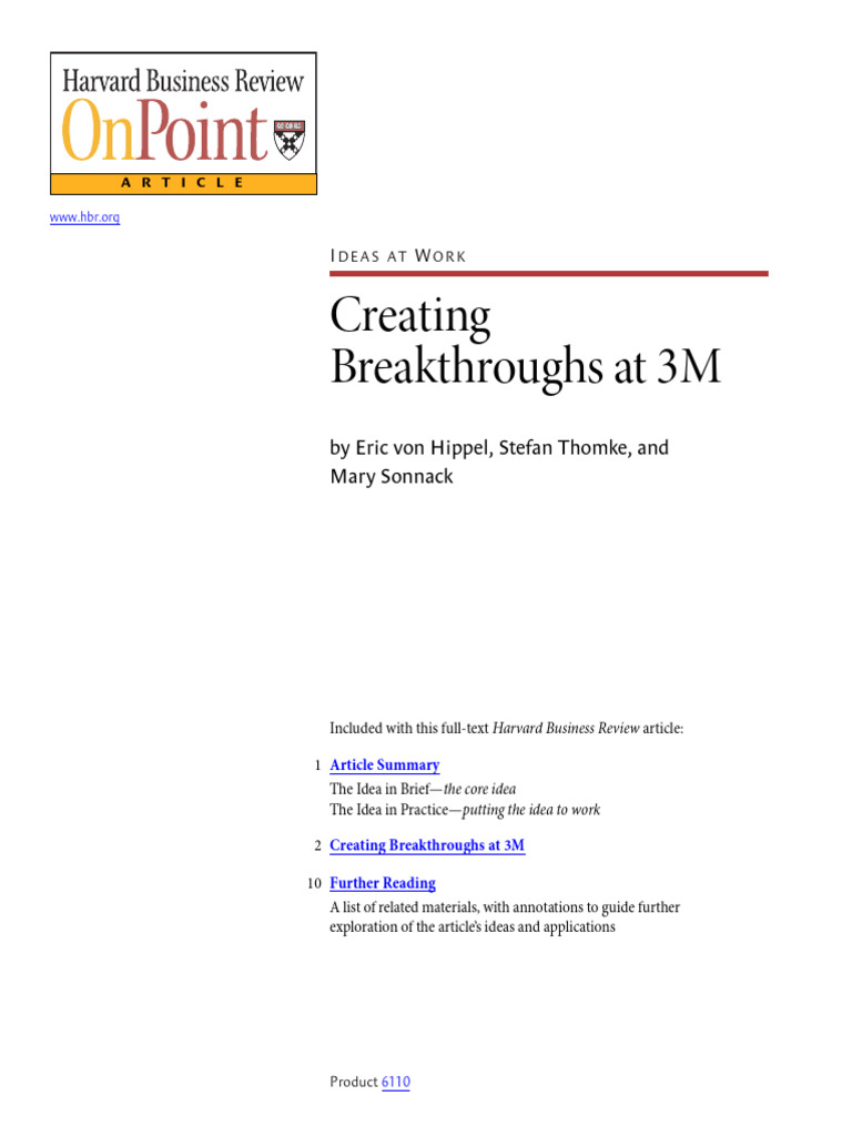 (HW2) Creating Breakthroughs at 3M | PDF | Innovation