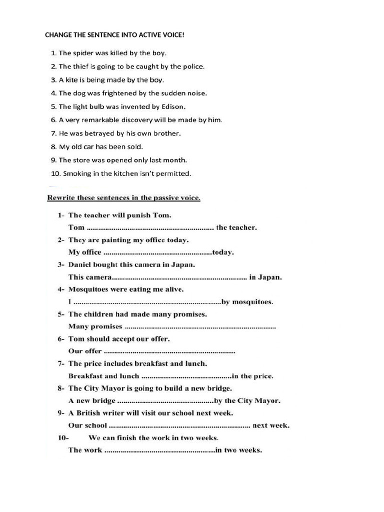 Change The Sentence Into Active Voice | PDF