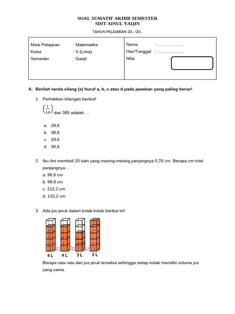 Soal SAS MTK Kelas 5 | PDF
