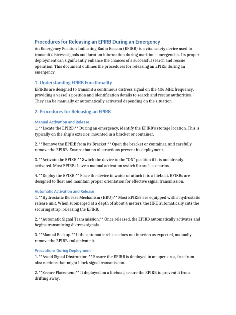 EPIRB Release Procedures | PDF | Rescue | Electronics