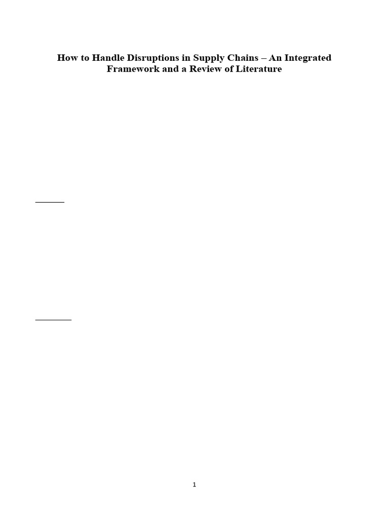 How To Handle Disruptions in Supply Chains - An Integrated Framework ...