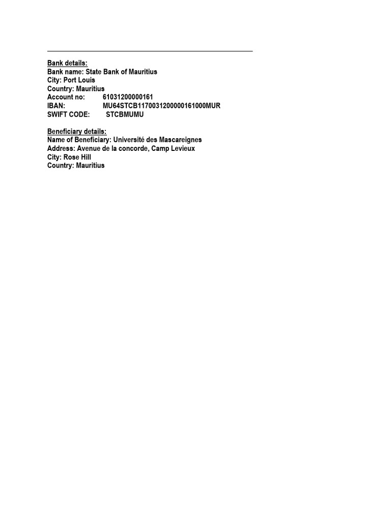 University Payment Details Mauritius | PDF
