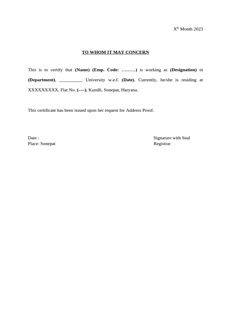 Address Proof Format | PDF