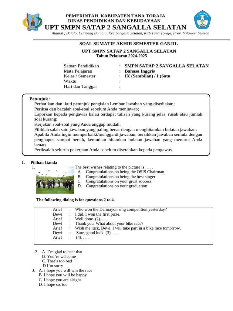 Soal PAS B.ing Kelas 9 K13 | PDF