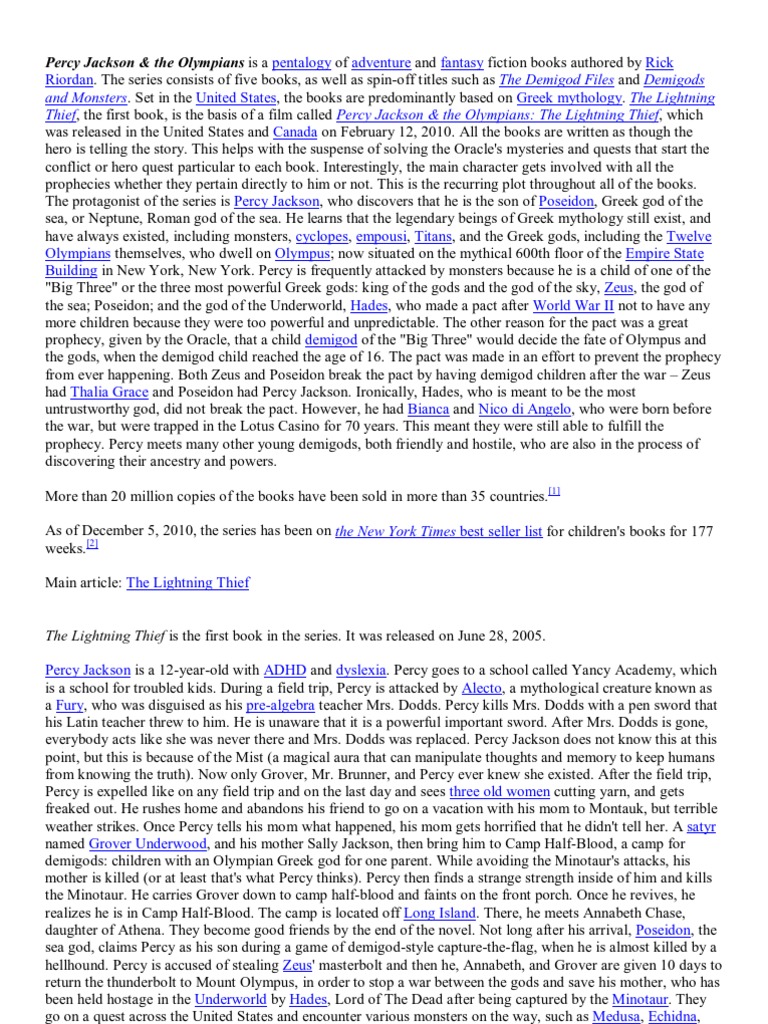 The Demigod Files Demigods and Monsters The Lightning Thief Percy ...